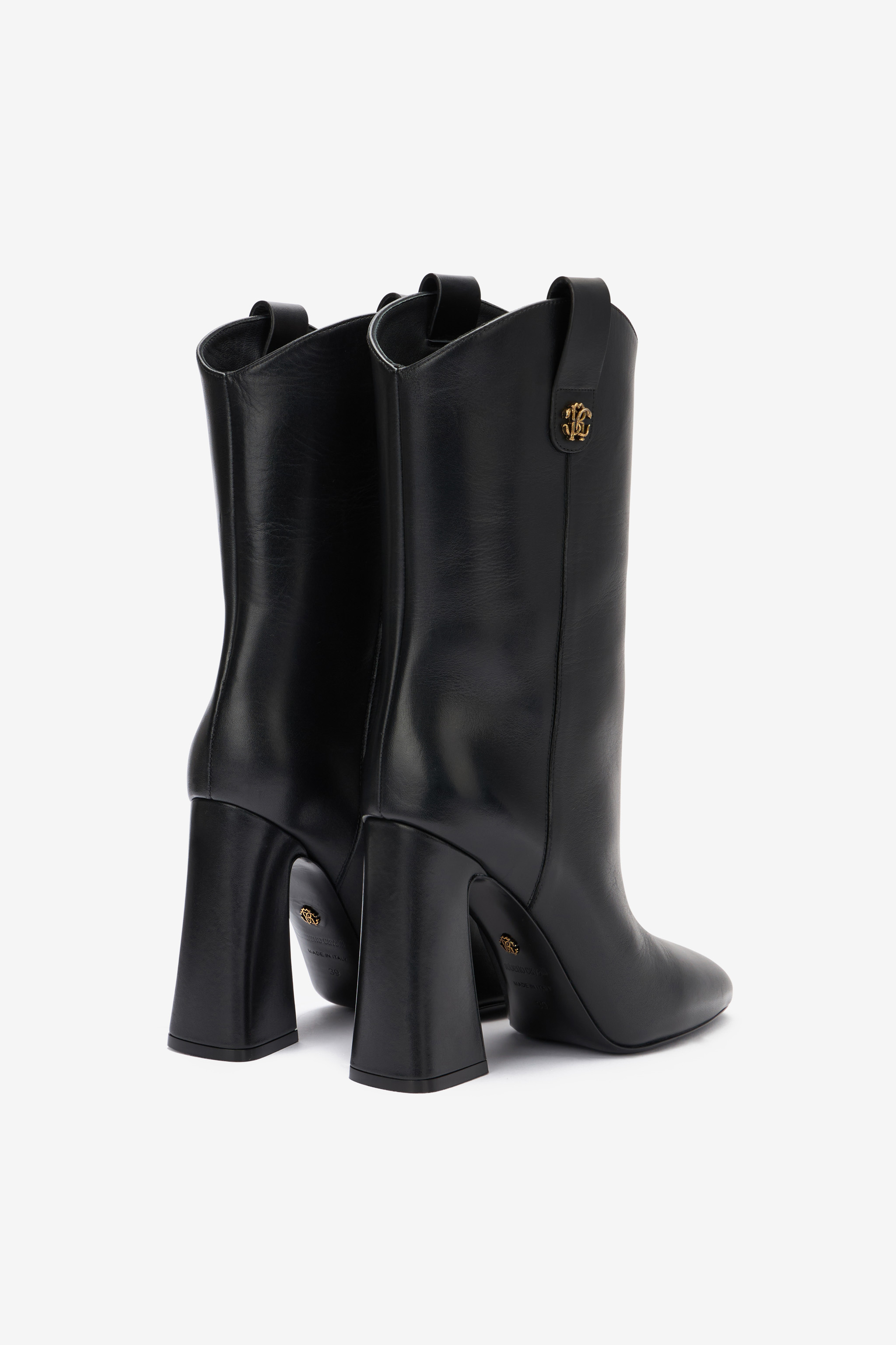 Roberto Cavalli Ankle Boots With Monogram Mirror Snake In Black | ModeSens