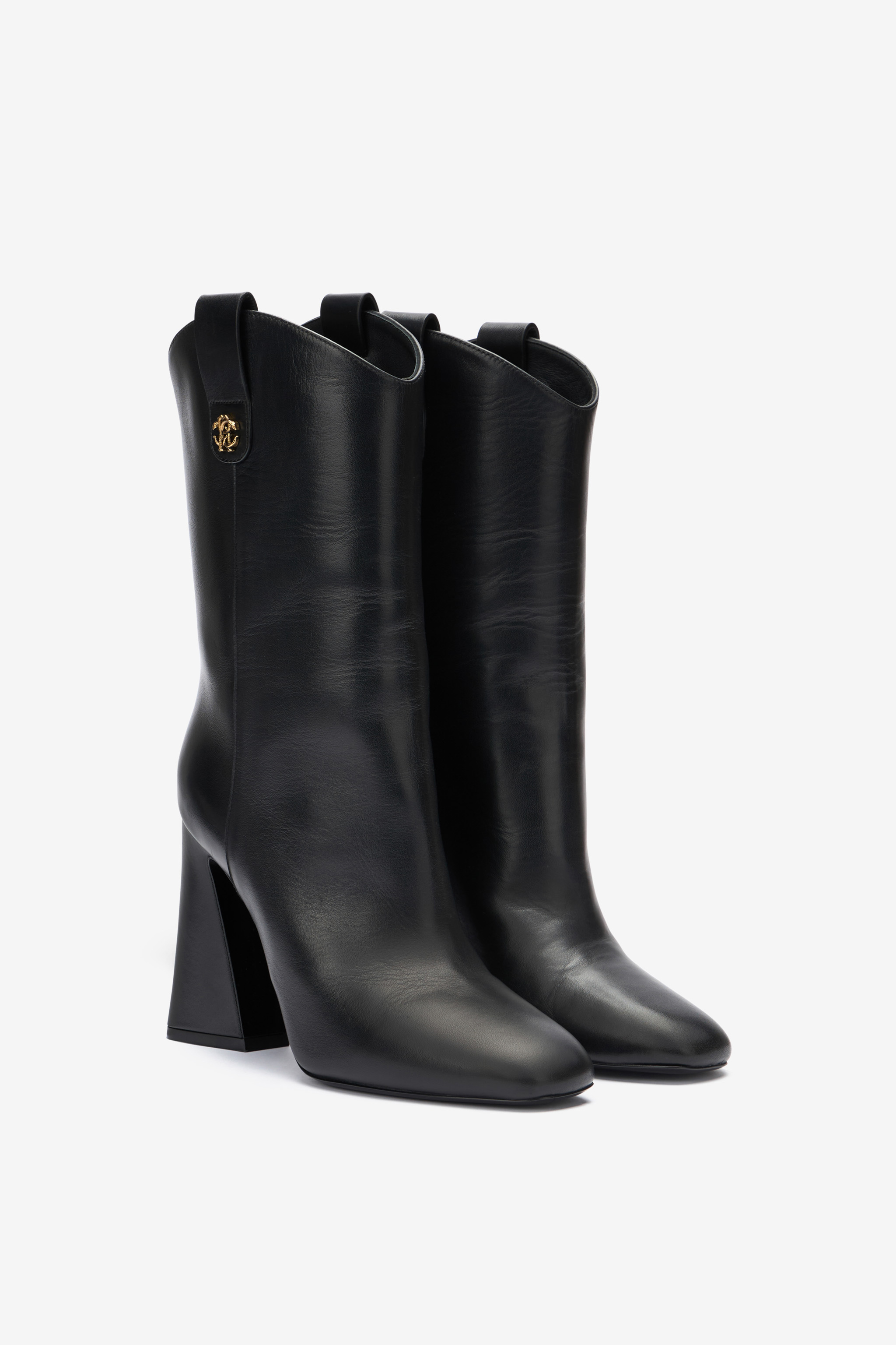 Roberto Cavalli Ankle Boots With Monogram Mirror Snake In Black | ModeSens